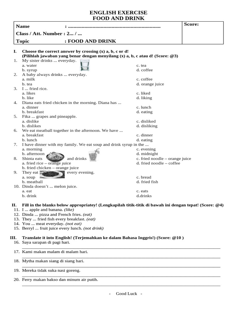 Soal Latihan Food and Drink | PDF
