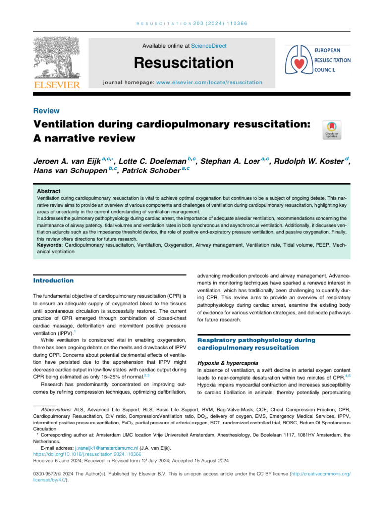 Ventilation During CPR A Narrative Review | PDF