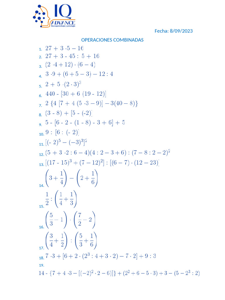 Operaciones Combinadas Ejercicios | PDF