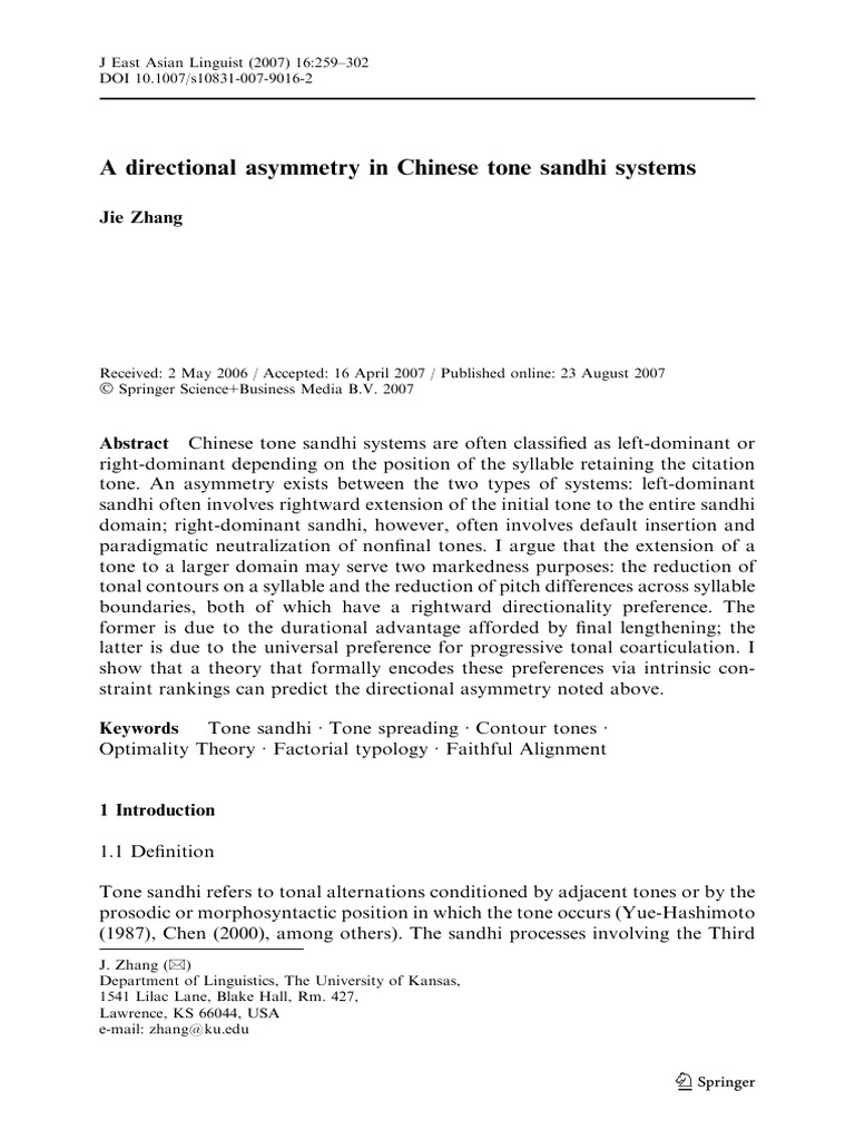 A Directional Asymmetry in Chinese Tone Sandhi Systems | PDF