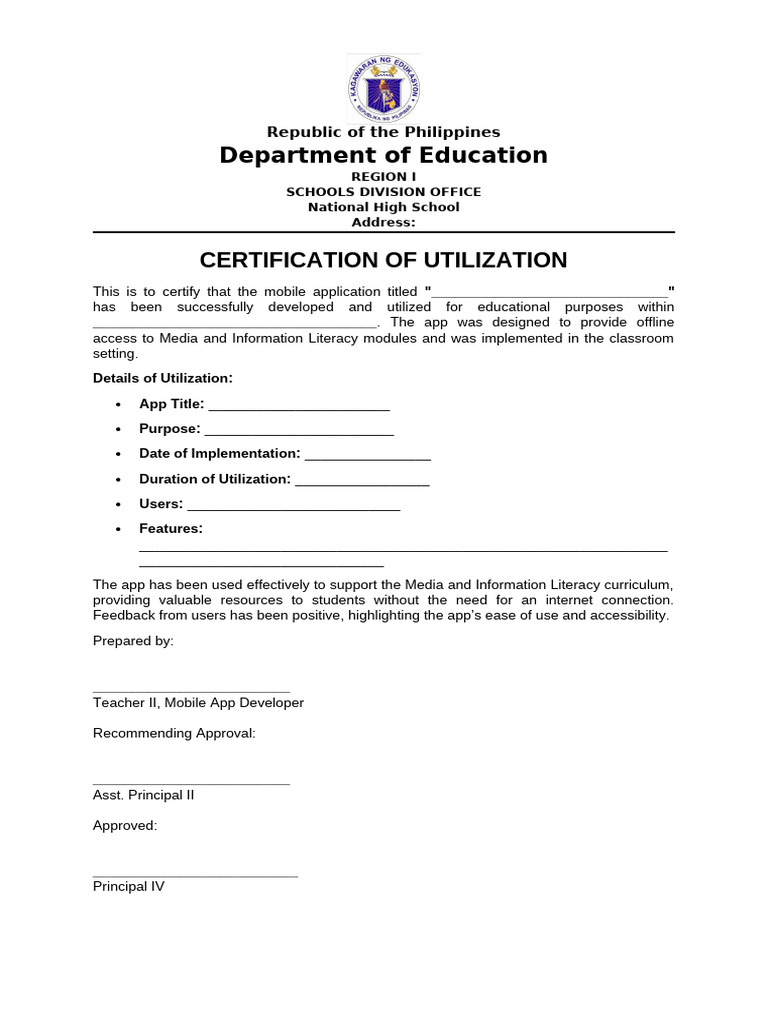 Certificate Of Utilization Pdf