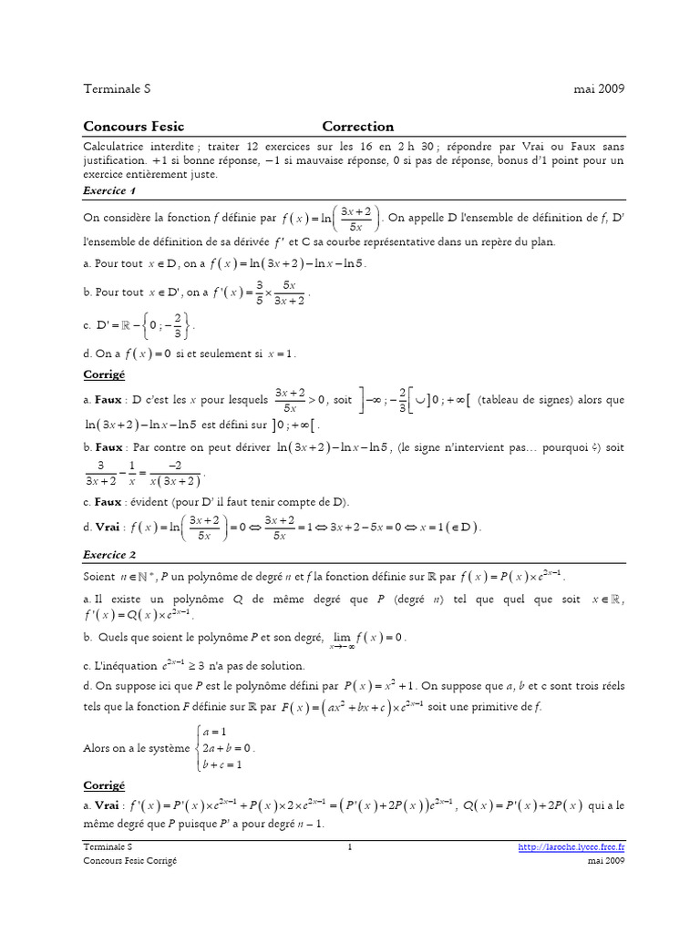 Fesic 2009 Corrige | PDF