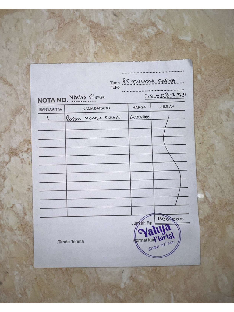 Nota Yahya Florist | PDF