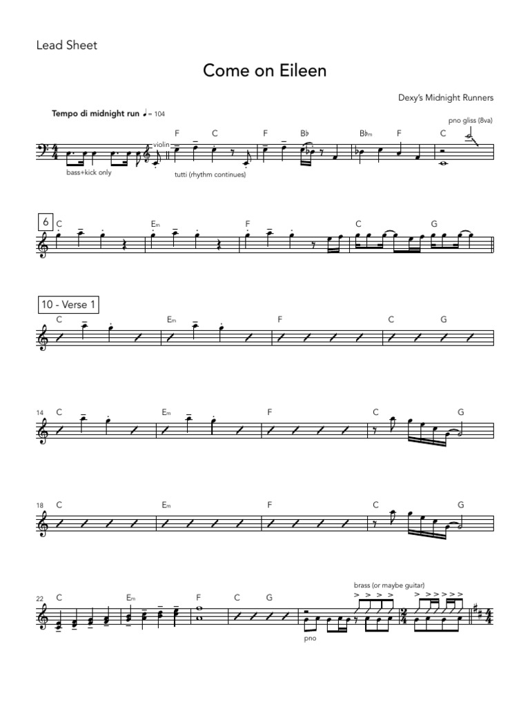 Come on Eileen - Lead Sheet | PDF