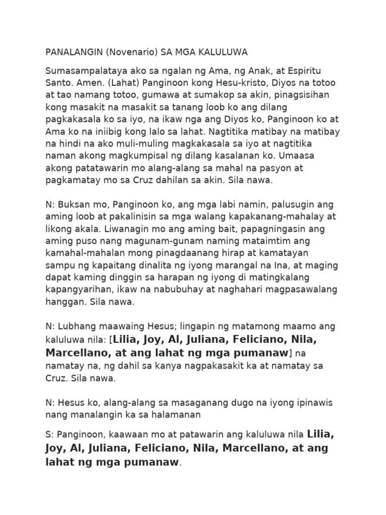 PANALANGIN Sa Mga Pumanaw | PDF