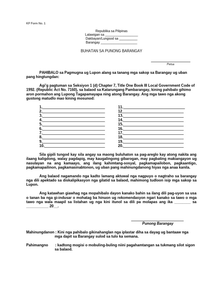 1 KP Form NOTICE TO CONSTITUTE LUPON | PDF