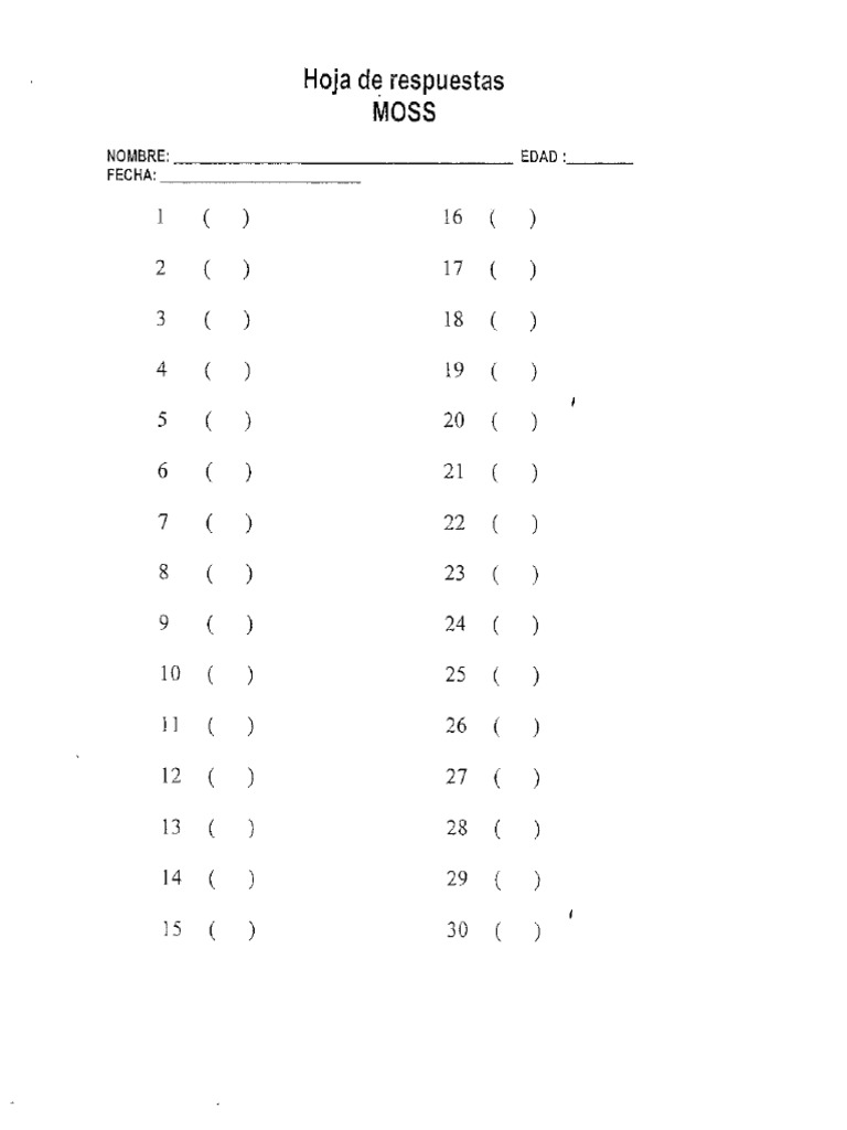 Test Moss, Aplicación, Calificación e Interpretación. | PDF