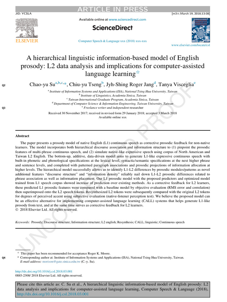 A Hierarchical Linguistic Information Based Model Of English Prosody