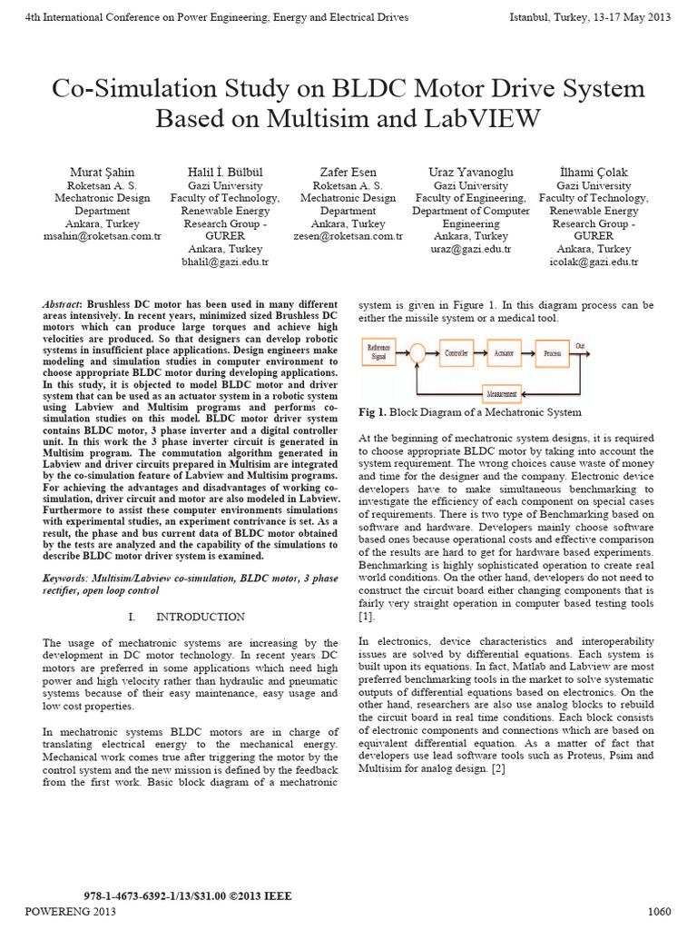 Co-Simulation Study On BLDC Motor Drive System Based On Multisim and ...