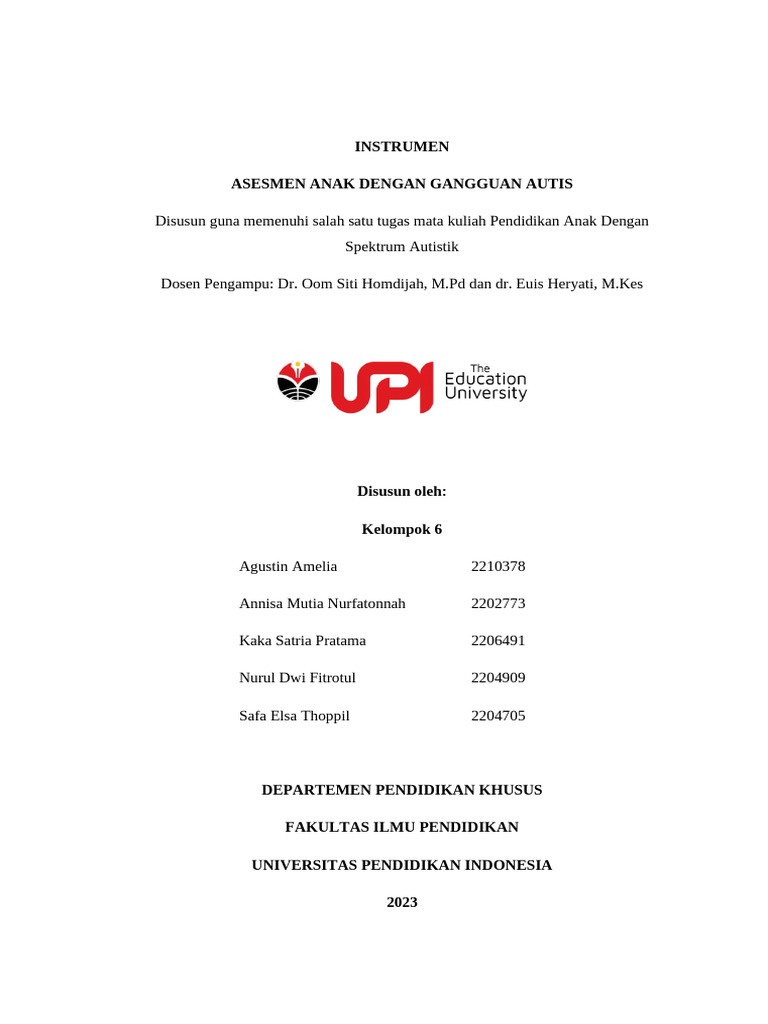 Instrumen Asemen Autis Ke 6-1-2 | PDF