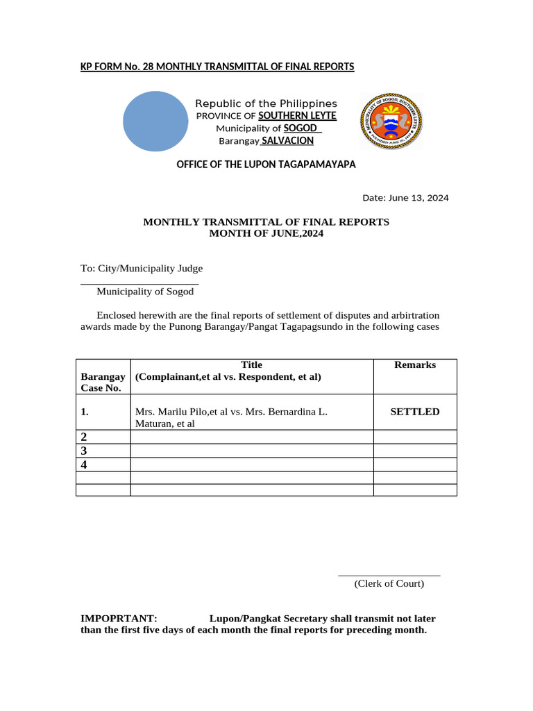 28 Kp Form Transmittal | PDF