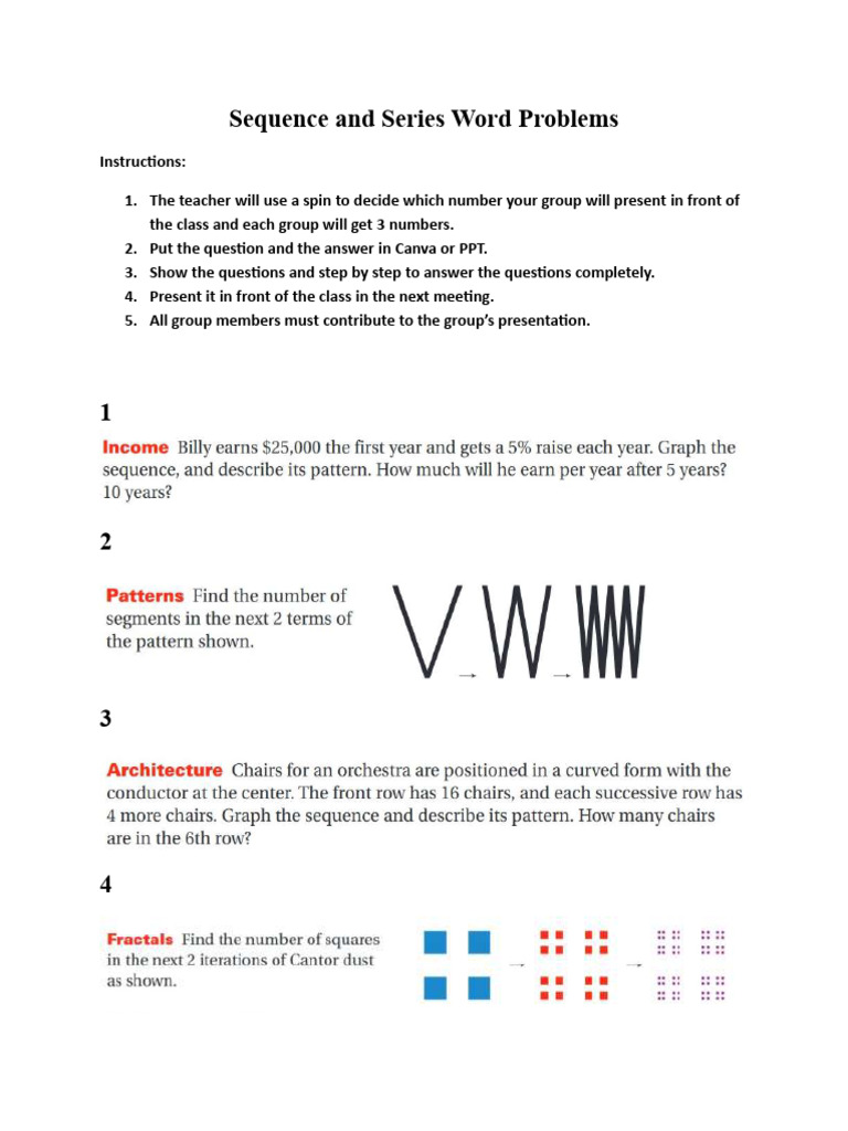 Sequence and Series Word Problems | PDF
