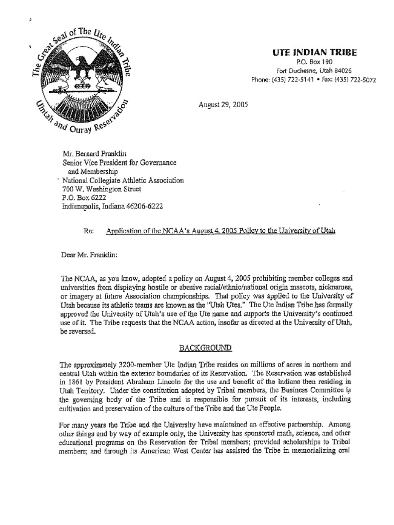 2005 Ute Letter To The NCAA | PDF