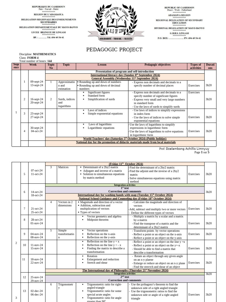 Pedagogic Project Form 4 Maths 2024-2025 Lingam | PDF | Trigonometric ...