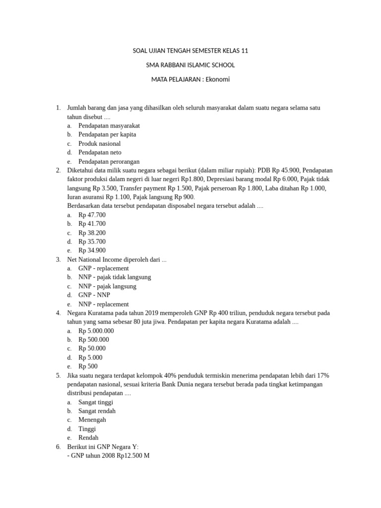 SOAL Ujian Mid Ekonomi Kelas 11 | PDF