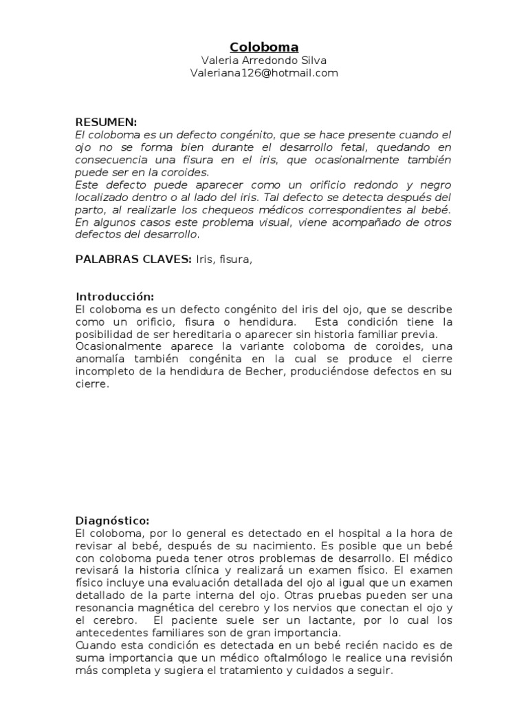Coloboma: Defecto Congénito del Iris | PDF | Ojo | Ciencias de la Salud