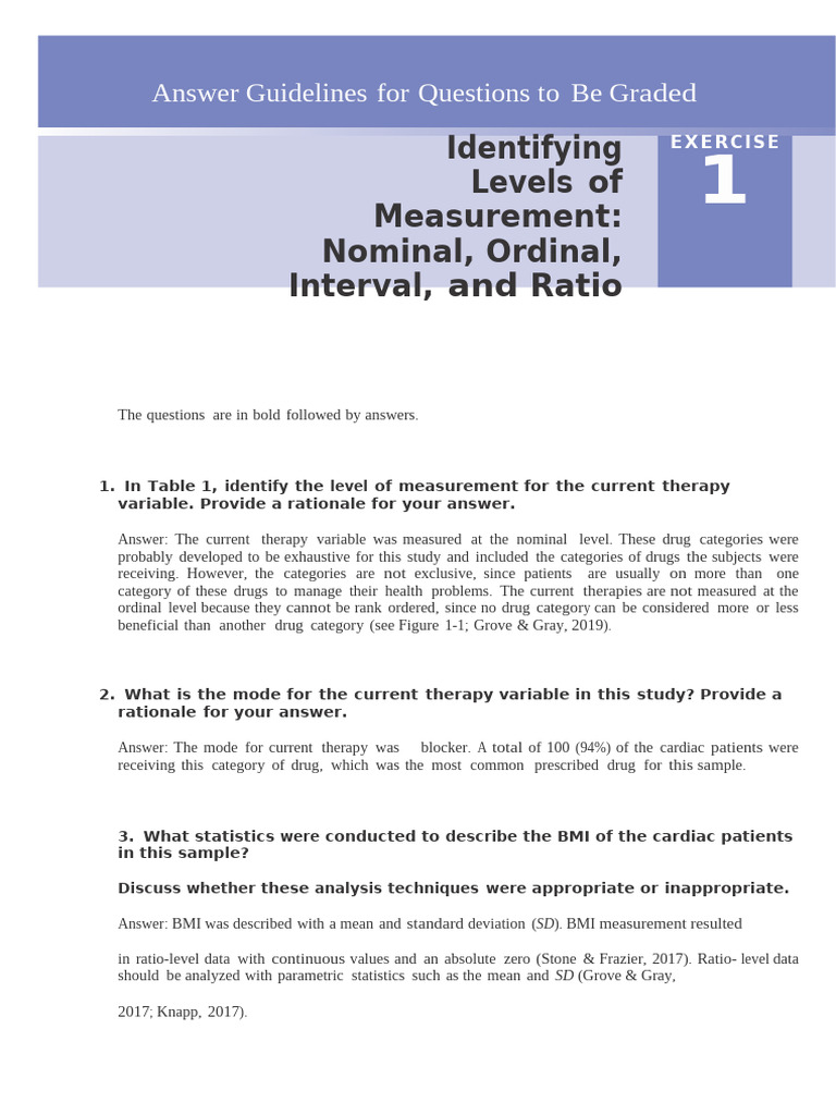 Exercise 1 Identifying Levels of Measurement Nominal, Ordinal, Interval ... Exercise 1 Identifying Levels of Measurement Nominal, Ordinal, Interval ...