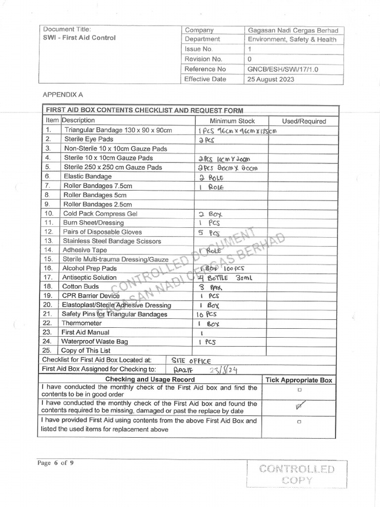First Aid Checklist | PDF