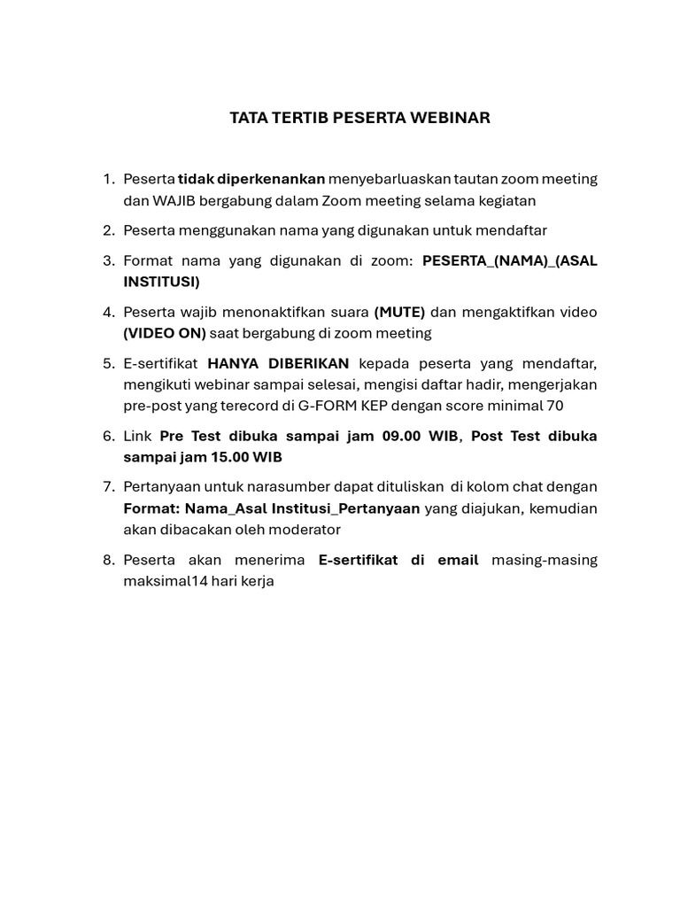 Tata Tertib Peserta Webinar | PDF