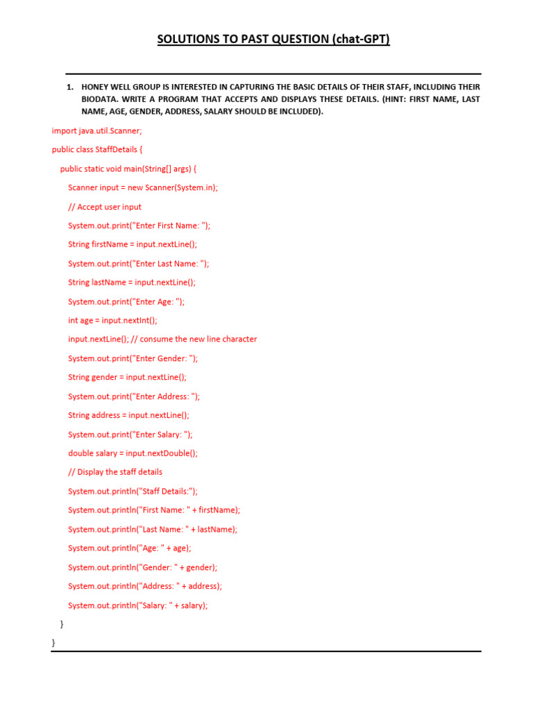 Java Past Question Solution | PDF