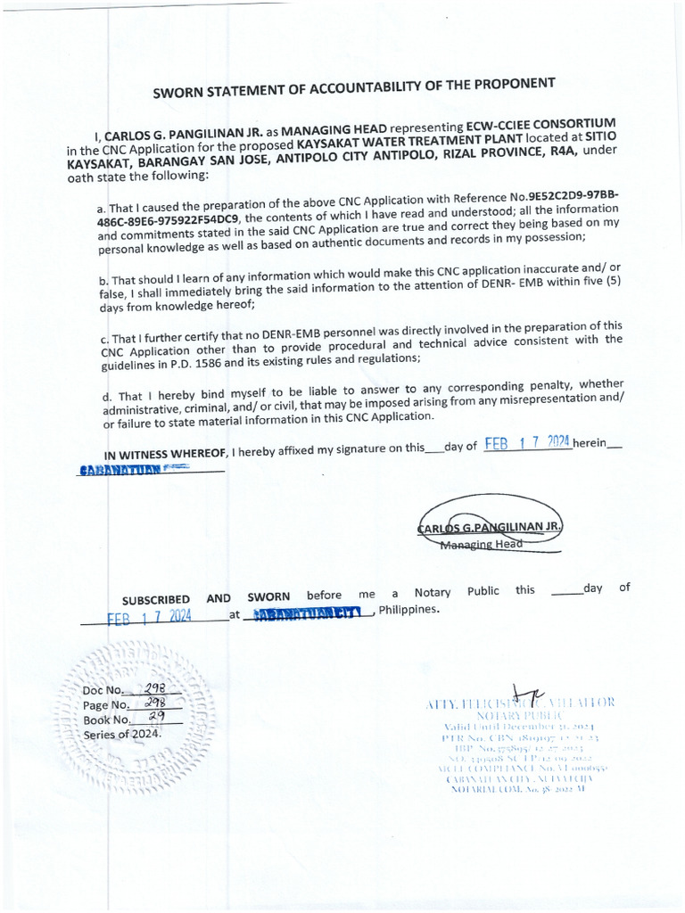 Sworn Statement of Accountability of the Proponent | PDF