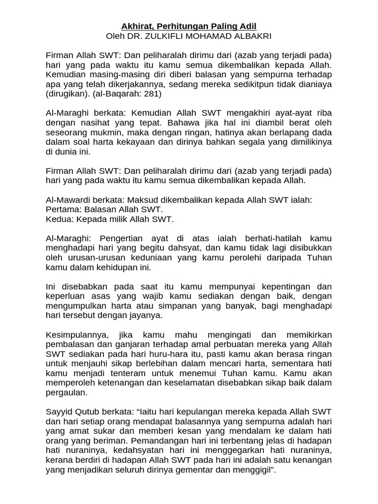 Akhirat, Perhitungan Paling Adil | PDF