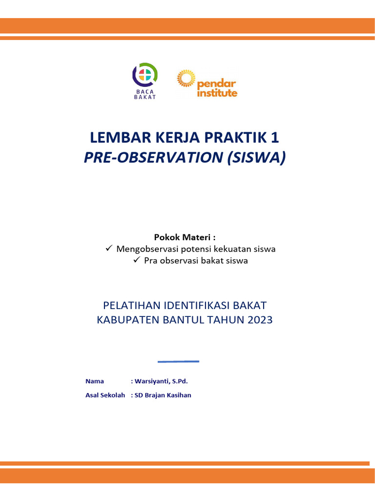 Warsiyanti - Worksheet 2 - Pre Observation 5 Siswa - PIBS BKPSDM | PDF