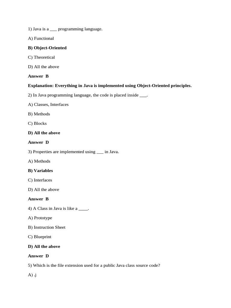 Java Programming Quiz Questions | PDF | Class (Computer Programming) | Teaching Methods & Materials