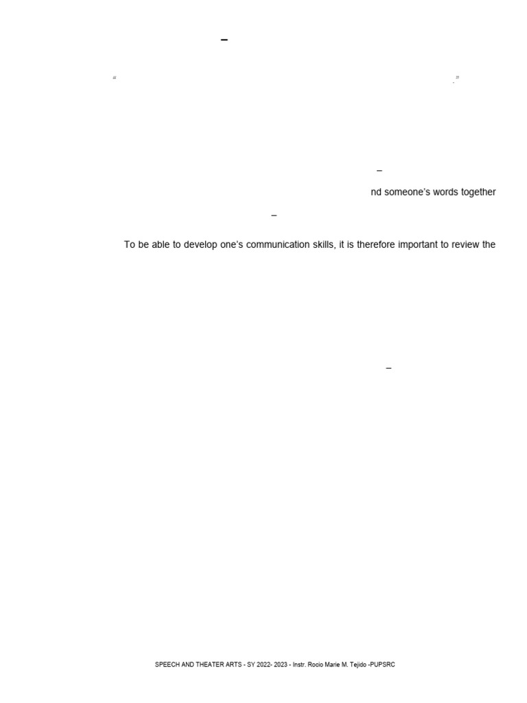 SPEECH AND STAGE ARTS UNIT 1 Lesson 1 CONCEPTS OF SPEECH AND ...