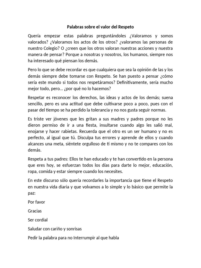 Discurso Sobre El Valor Del Respeto (Recuperado Automáticamente) | PDF