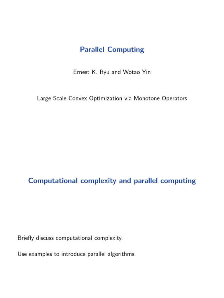 Parallel Computing: Ernest K. Ryu and Wotao Yin | PDF