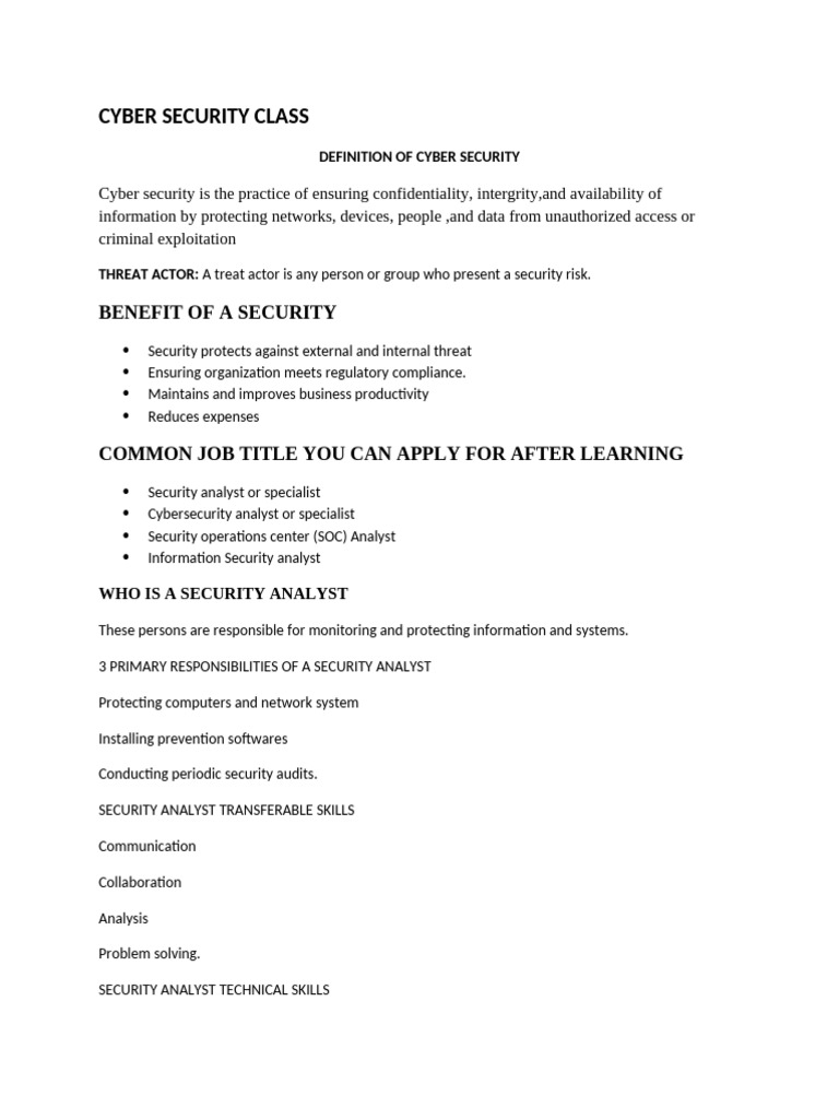 Cyber Security Class | PDF