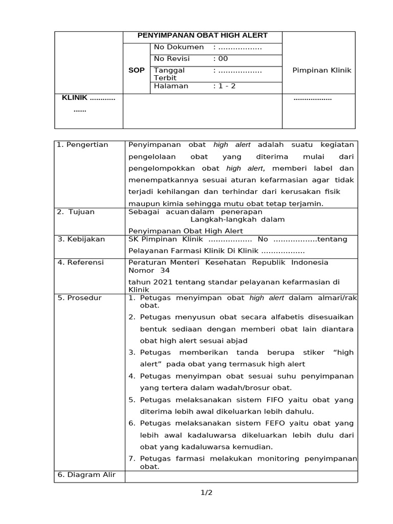 Sop Penyimpanan Obat High Alert 1 Pdf