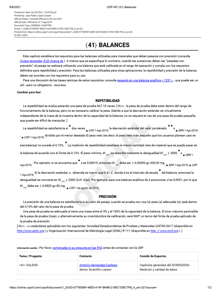 USP-NF 〈41〉 Balances | PDF
