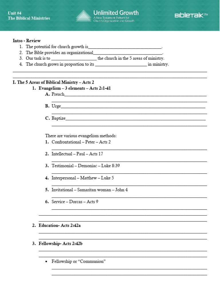 Intro - Review: Unit #4 The Biblical Ministries | PDF