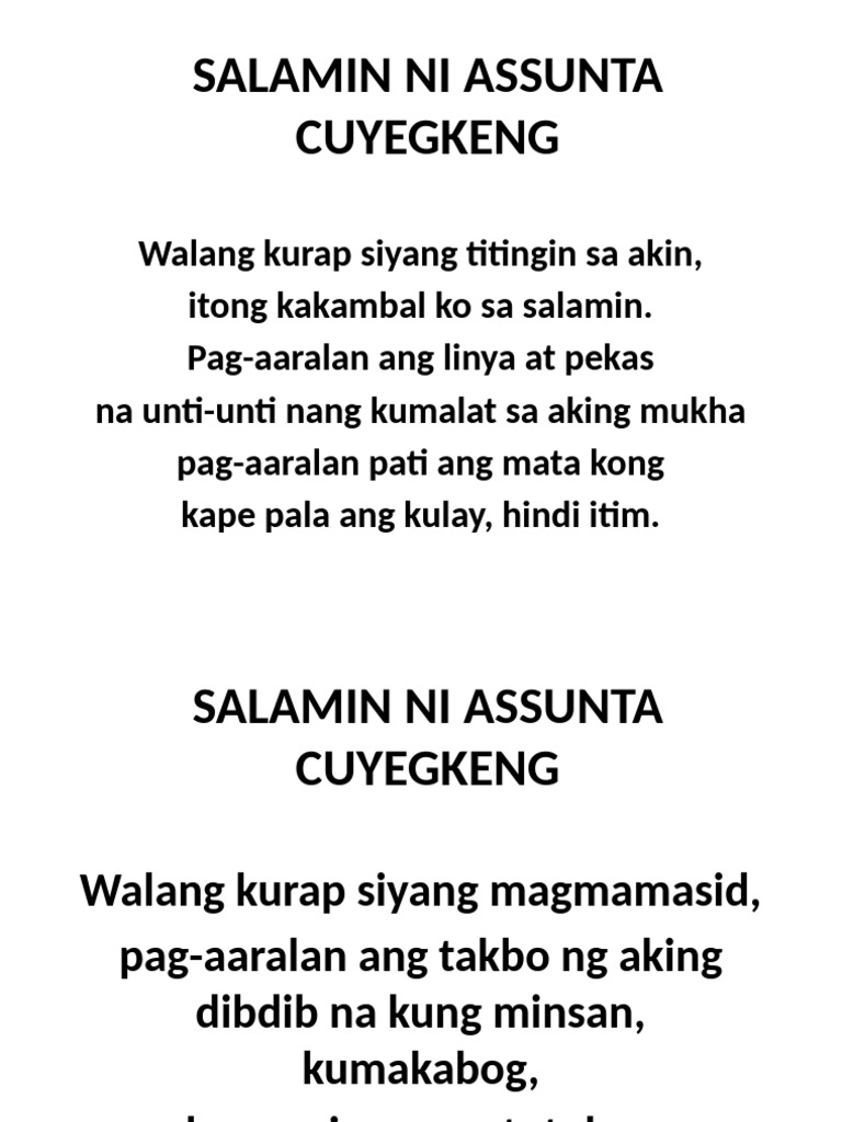 Salamin Ni Assunta Cuyegkeng | PDF