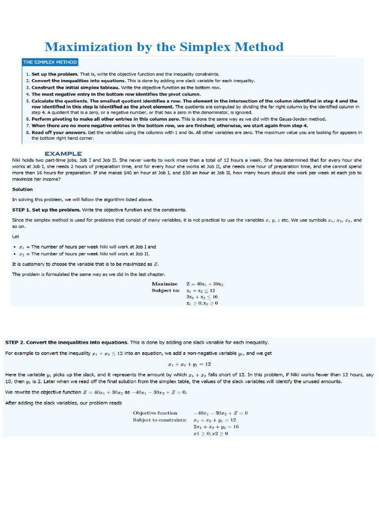 Maximization by The Simplex Method | PDF | Teaching Methods & Materials