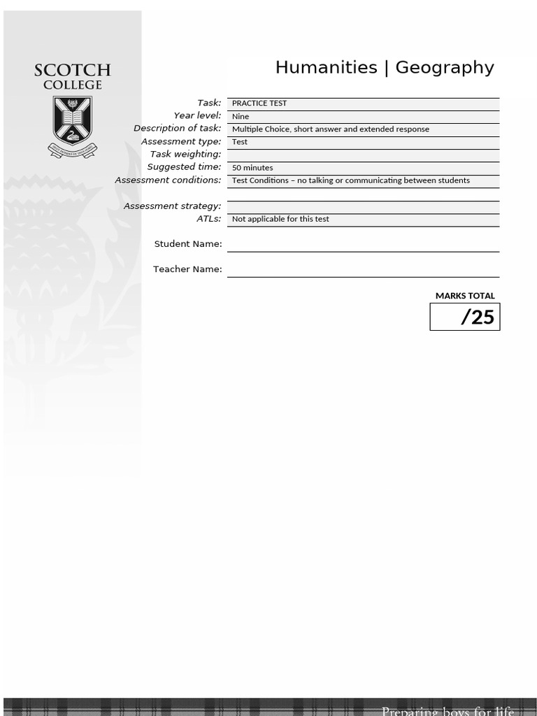 Yr 9 Practice TEST Marking Key[47] | PDF