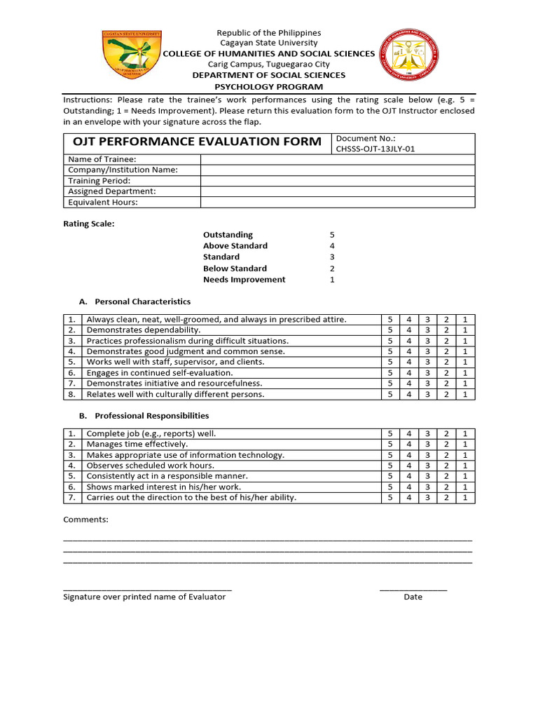Ojt Performance Evaluation Form | PDF