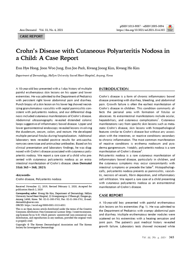 Crohn's Disease With Cutaneous Polyarteritis Nodosa in A Child A Case ...