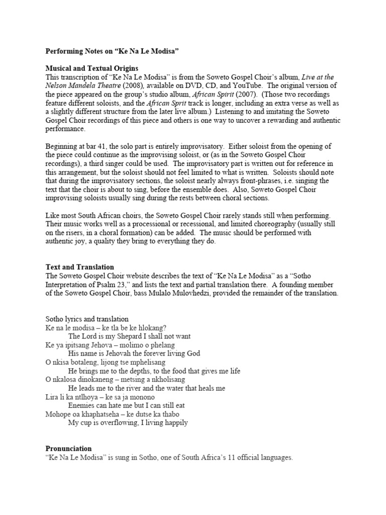 Ke Na Le Modisa Performing Notes | PDF