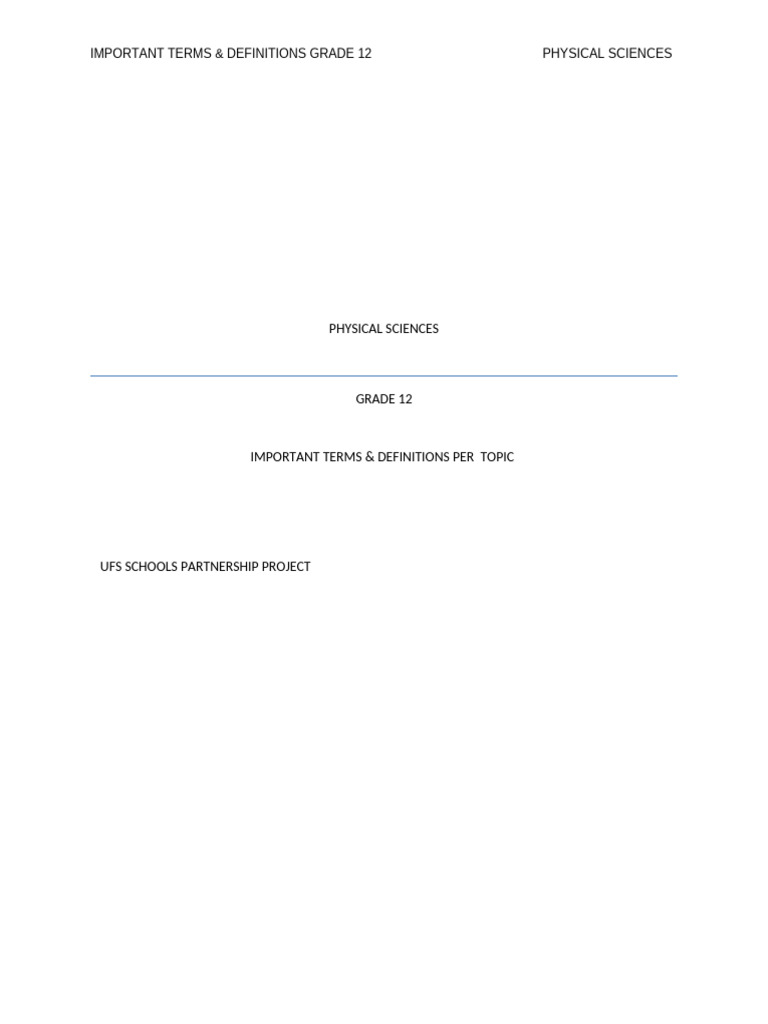 Grade 12 Physical Science Definitions | PDF | Acid | Force