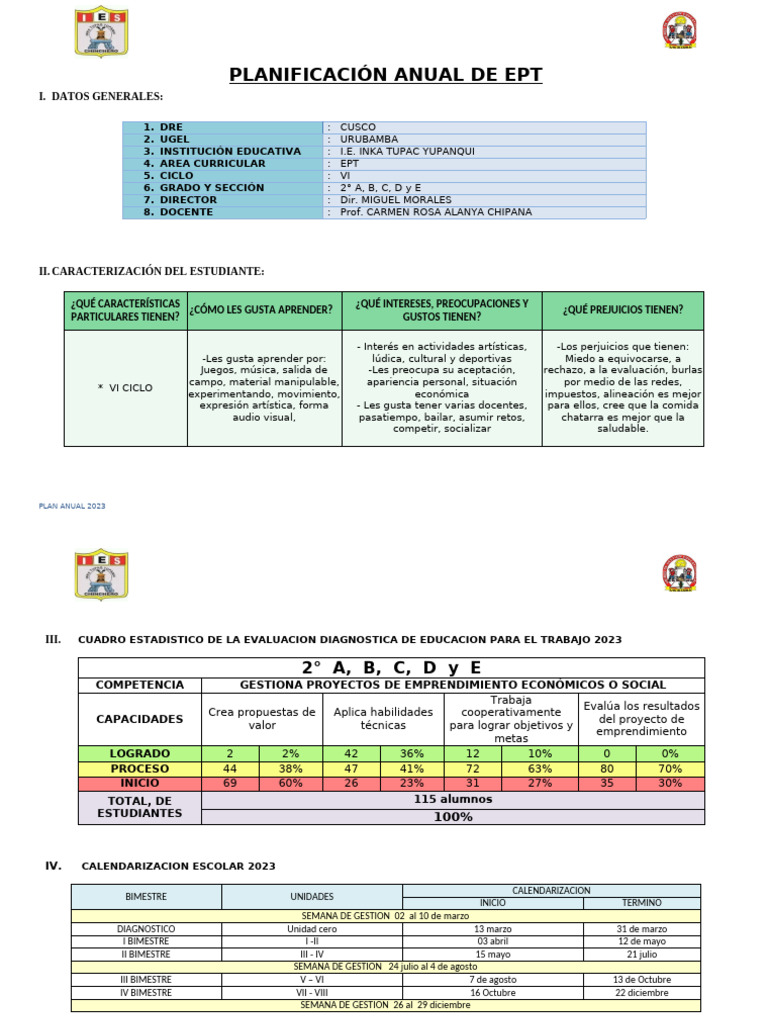 PLAN ANUAL DEL 2023 DE EPT 2° GRADO A, B, C, D y E | PDF