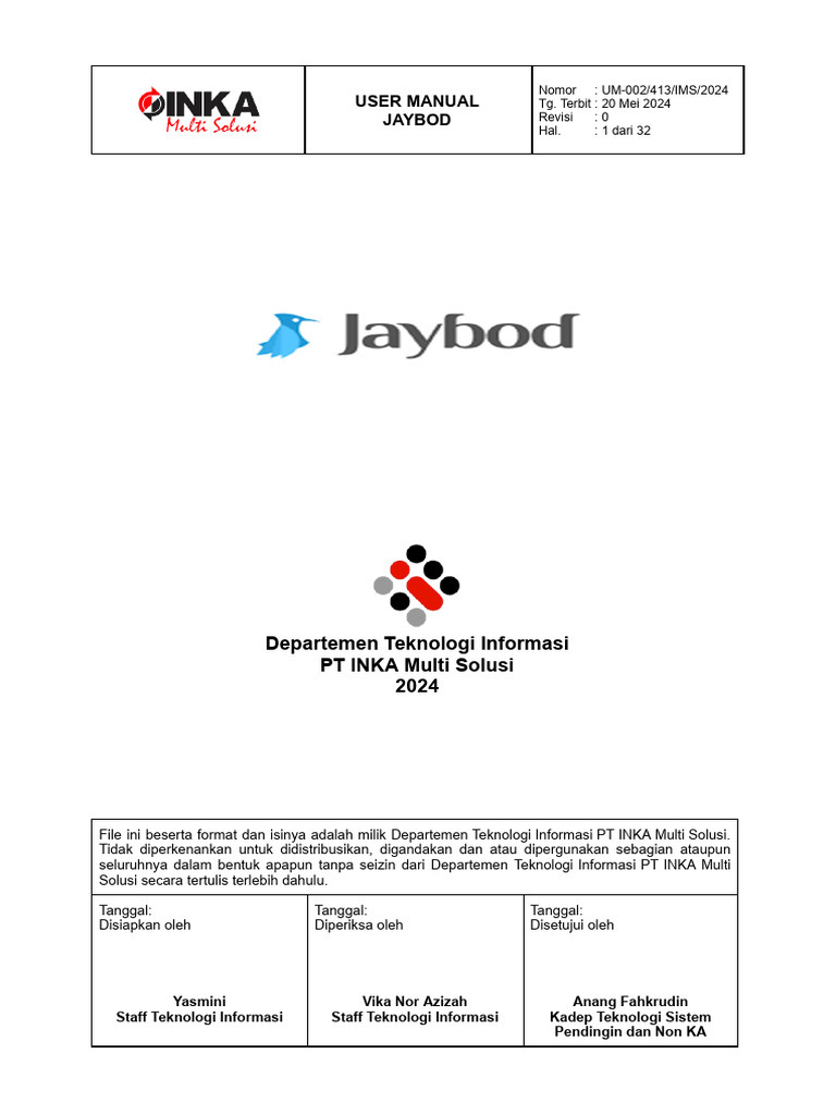 DRAFT - 2024 - 05 - 20 - UM-002-413-IMS-2024 - USER MANUAL JAYBOD - Draft | PDF
