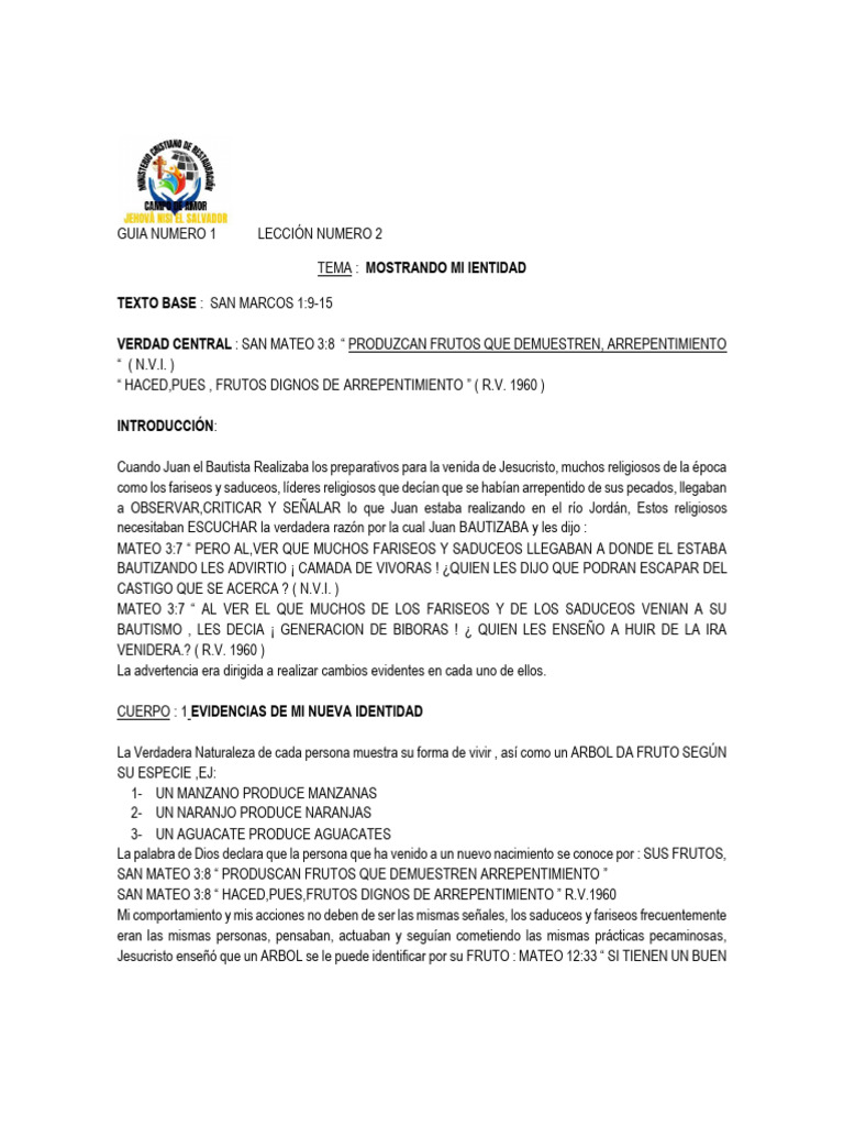 Leccion 2 Guia 1 Evangelio de San Marcos | PDF