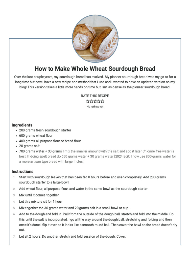 How To Make Whole Wheat Sourdough Bread - The Seasonal Homestead | PDF