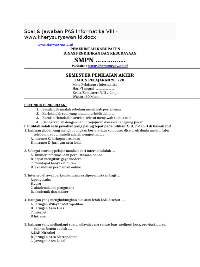 Soal Informatika Kelas 8 | PDF