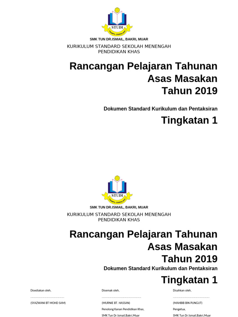 Cover RPT Asas Masakan 2019 | PDF