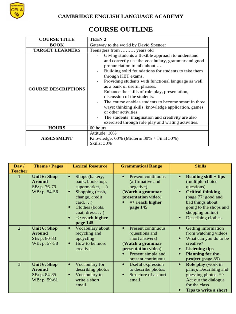 Course Outline Ket 2 | PDF