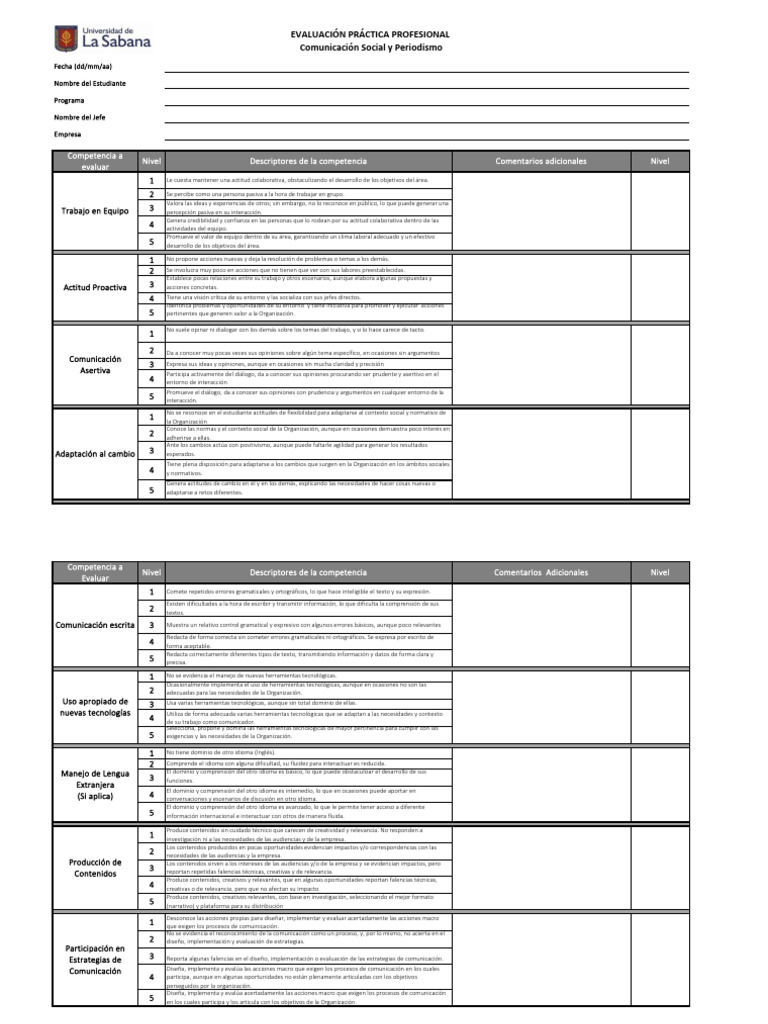 Formato Evaluación Jefe Directo Práctica Profesional (CSP) (3) | PDF